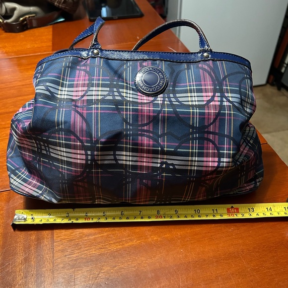 Coach | Bags | Coach Poppy Plaid Handbag In Blue And Pink | Poshmark